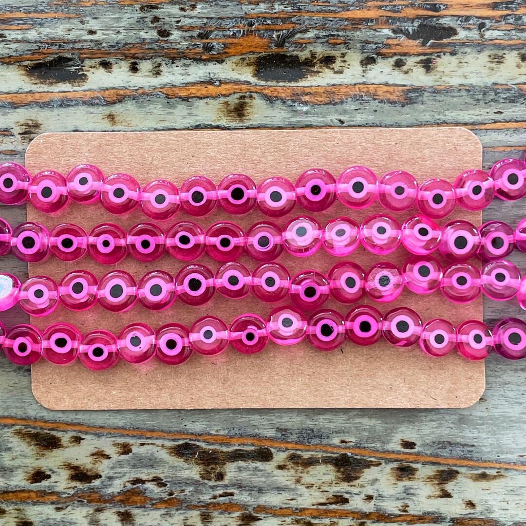 Evil Eye Pink Beads, Pink Eye Color Flat Round 8mm. Pink Evil Eyes! - Etsy