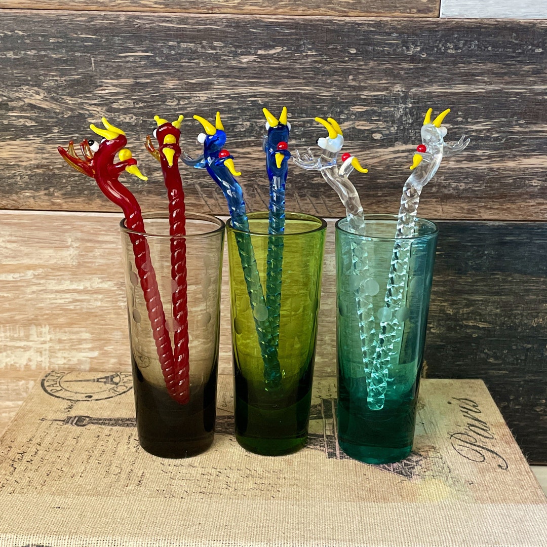 Glass Dragon Stir Sticks-restaurant, Tableware, Barware Dragon Swizzle ...
