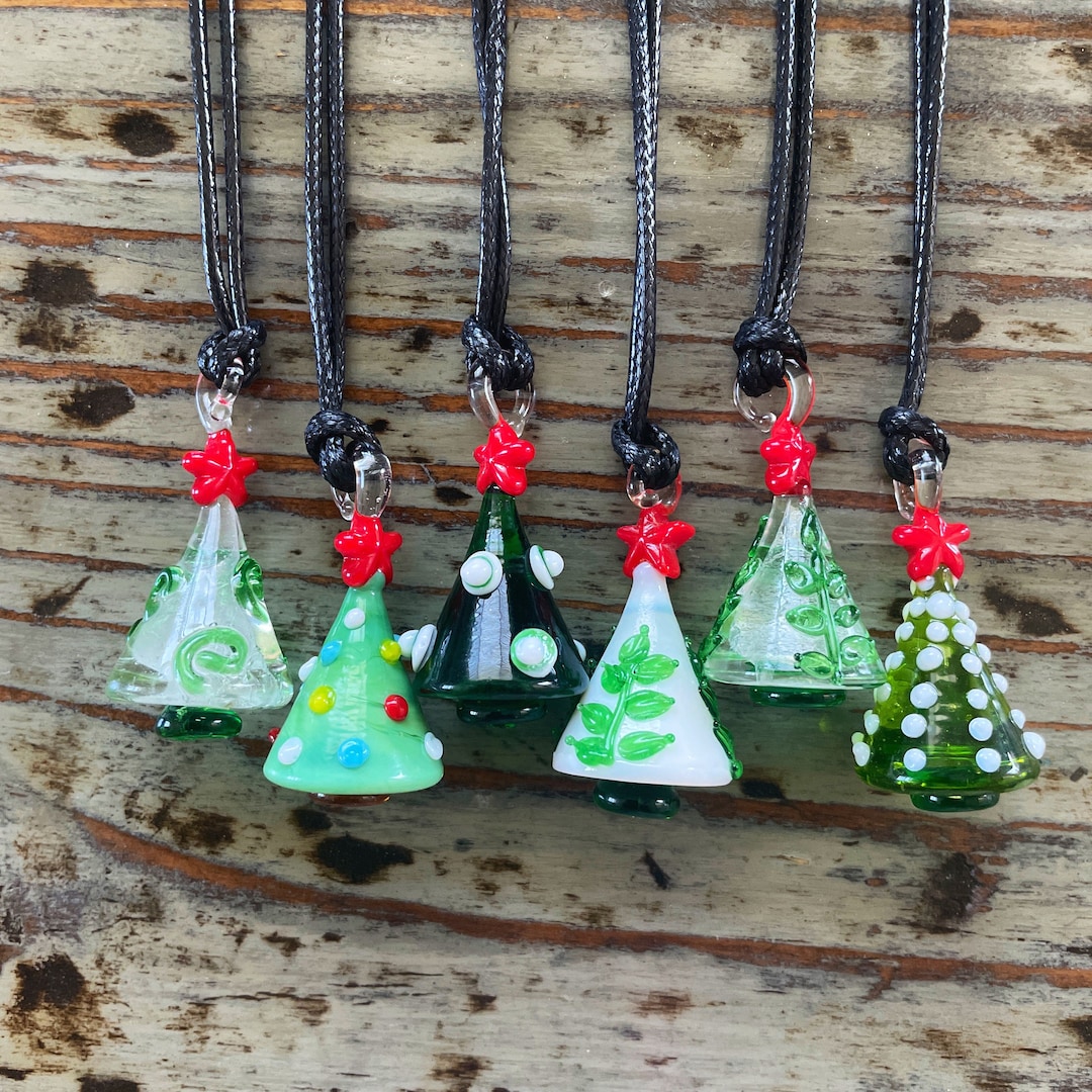 Glass Christmas Tree Necklace, Black Corded Lampwork Christmas Trees - Etsy