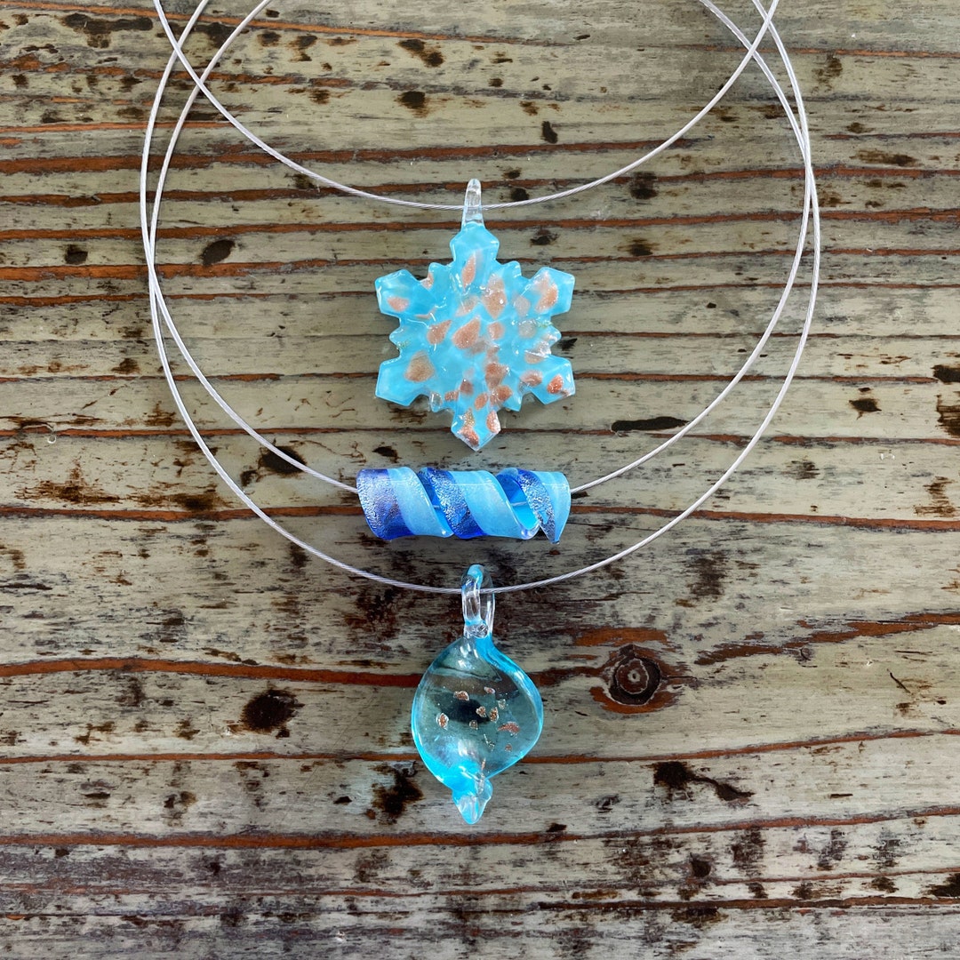 Pendant Necklace-silver Collar With Ice Blue Winter Pendants - Etsy