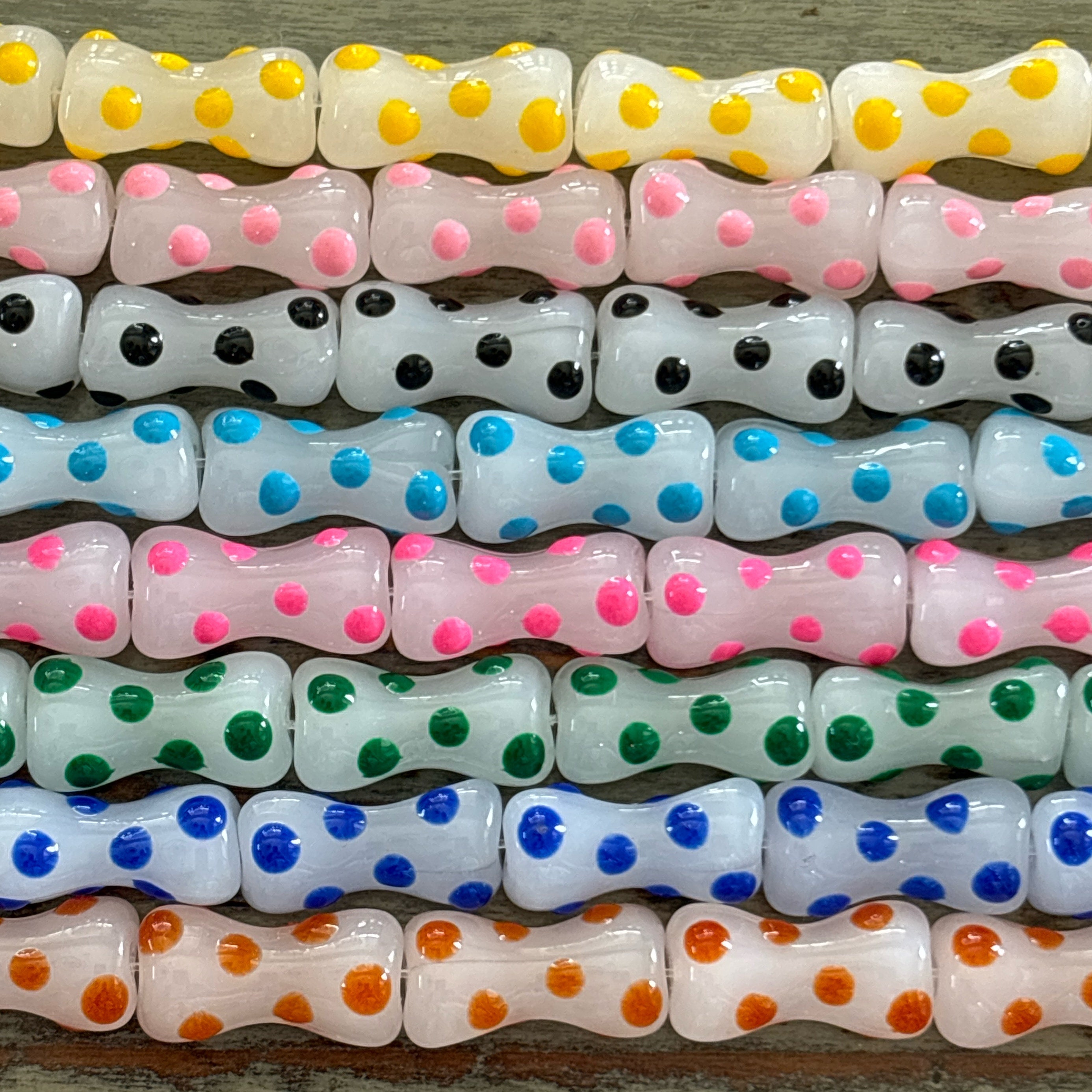 Lampwork Polka Dot With Enamel Beads, 17mm Bumpy Glass Column ...