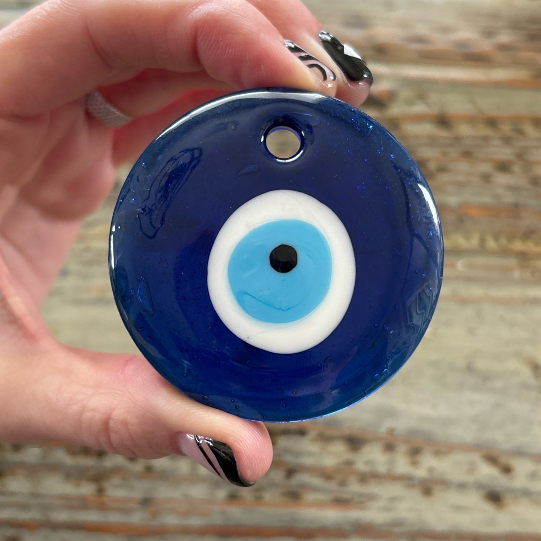 Lampwork Evil Eye, Talisman, Flat Round, Dark Blue, 60mm Nazar - Etsy