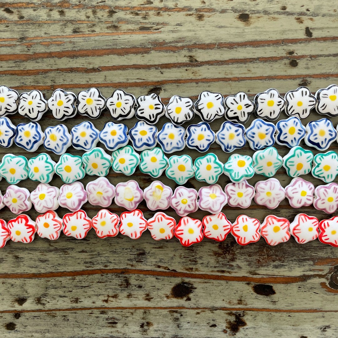 Porcelain Flower Beads, Glass Ceramic Strands Flower Shape, Mixed Color ...
