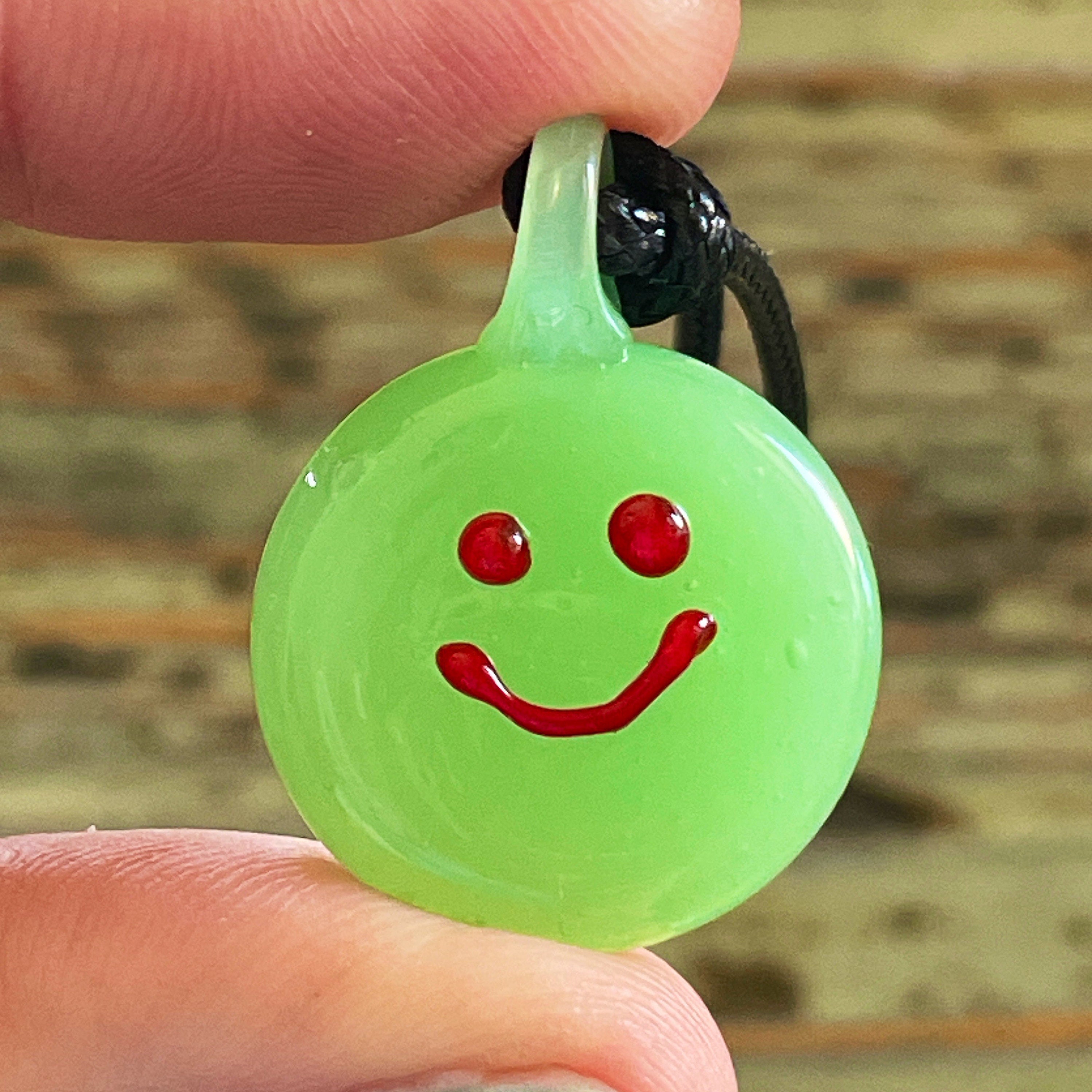 Glass Smile Face Necklace, Lampwork Glass 28mm Faces on Black Cord - Etsy
