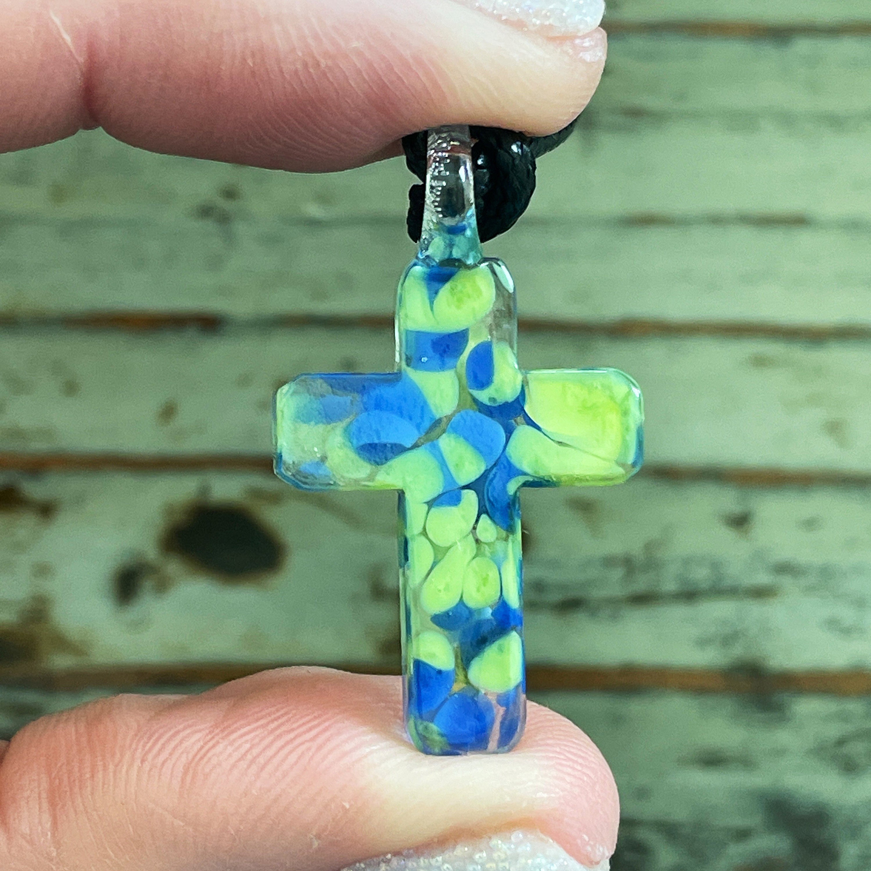 Lampwork Glass Cross Pendant Necklace - Corded - Etsy