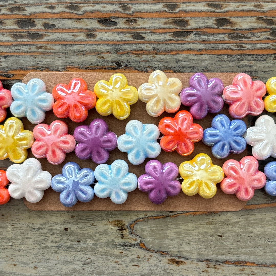 Porcelain Flower Bead Strands, Mixed Color, 17mm Ceramic Flowers Beads ...