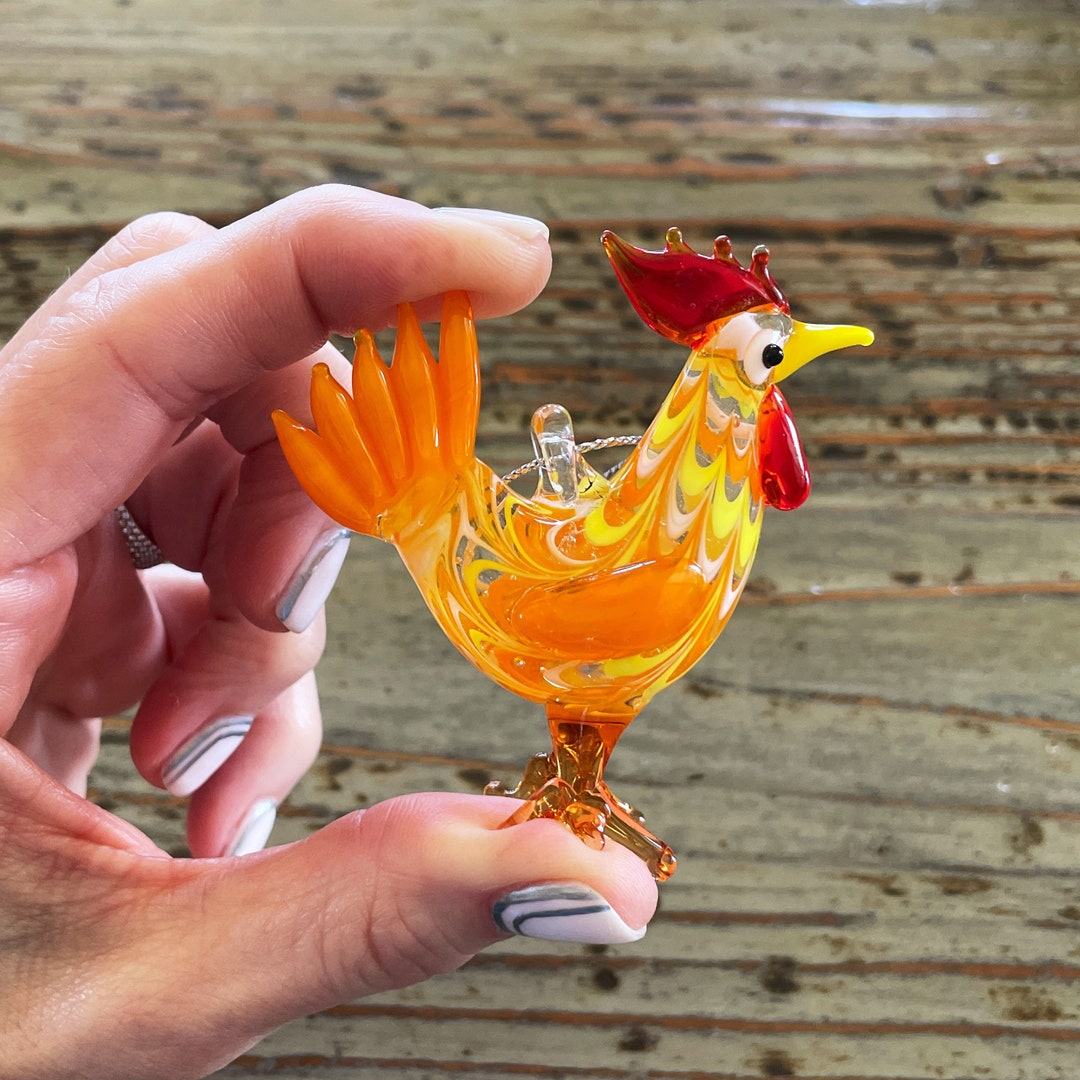 Lampwork Glass Rooster, Large Orange Rooster Display, Decoration ...