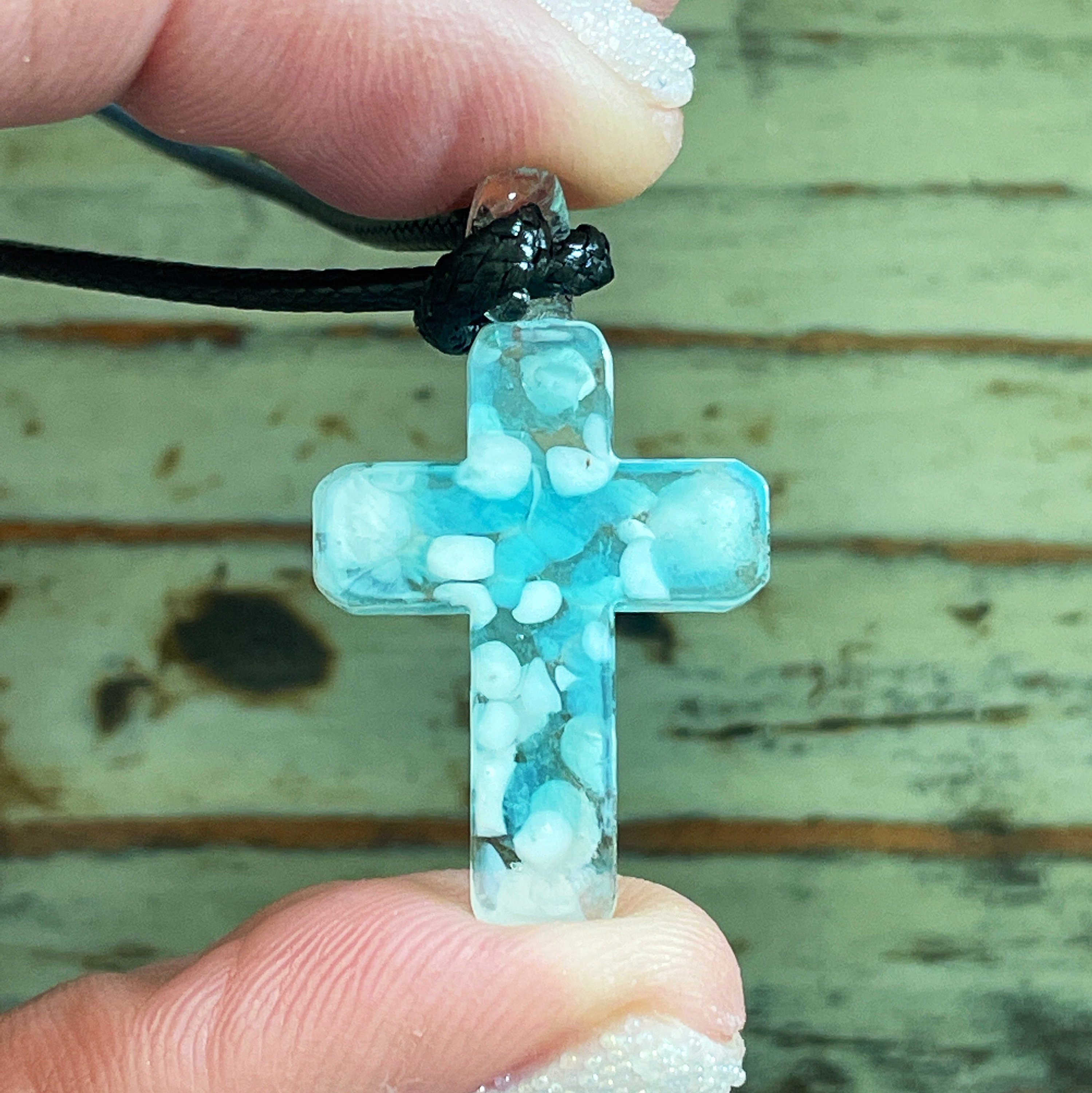 Lampwork Glass Cross Pendant Necklace - Corded - Etsy