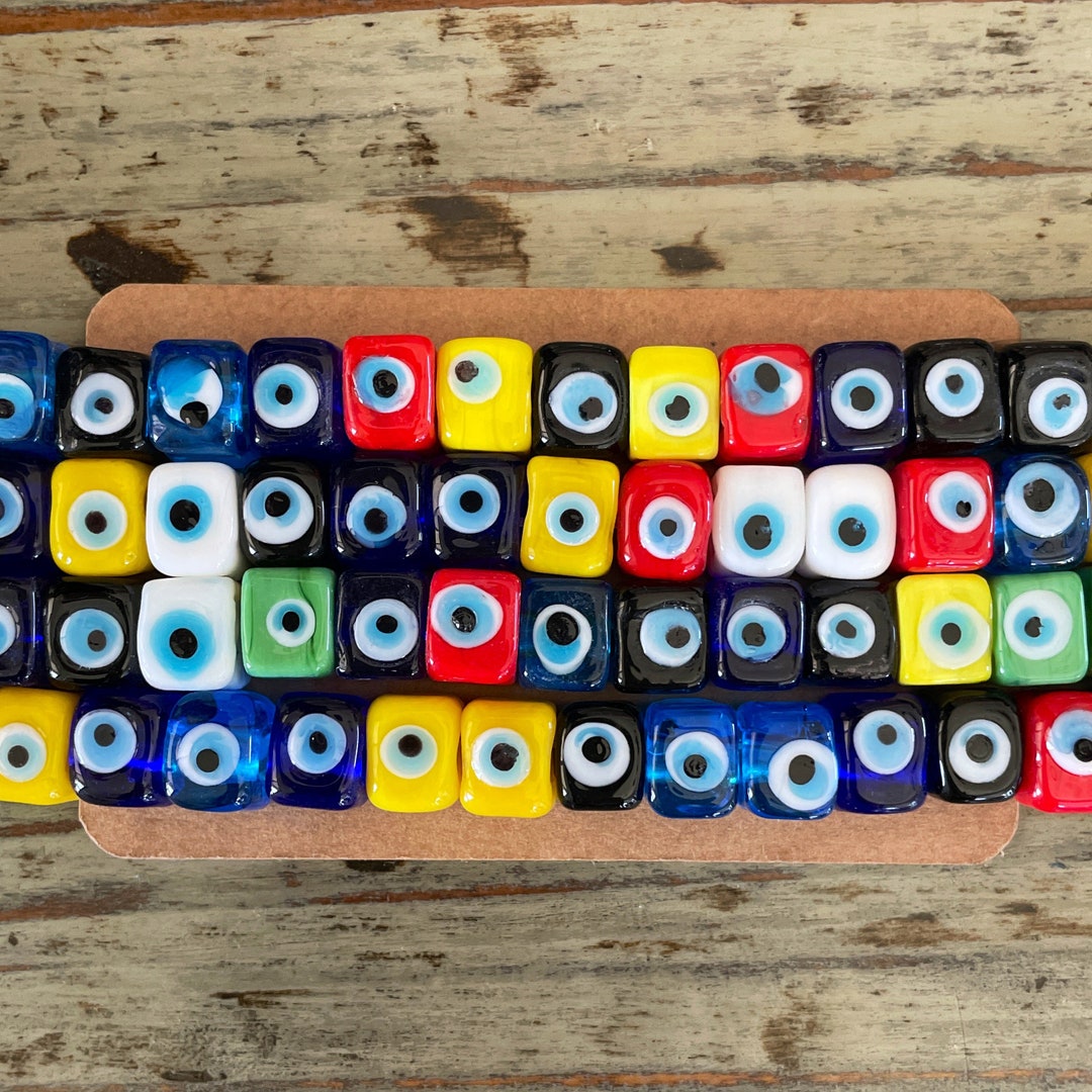 Square Evil Eye Beads, 10mm Glass Cube, Mixed Color - Etsy