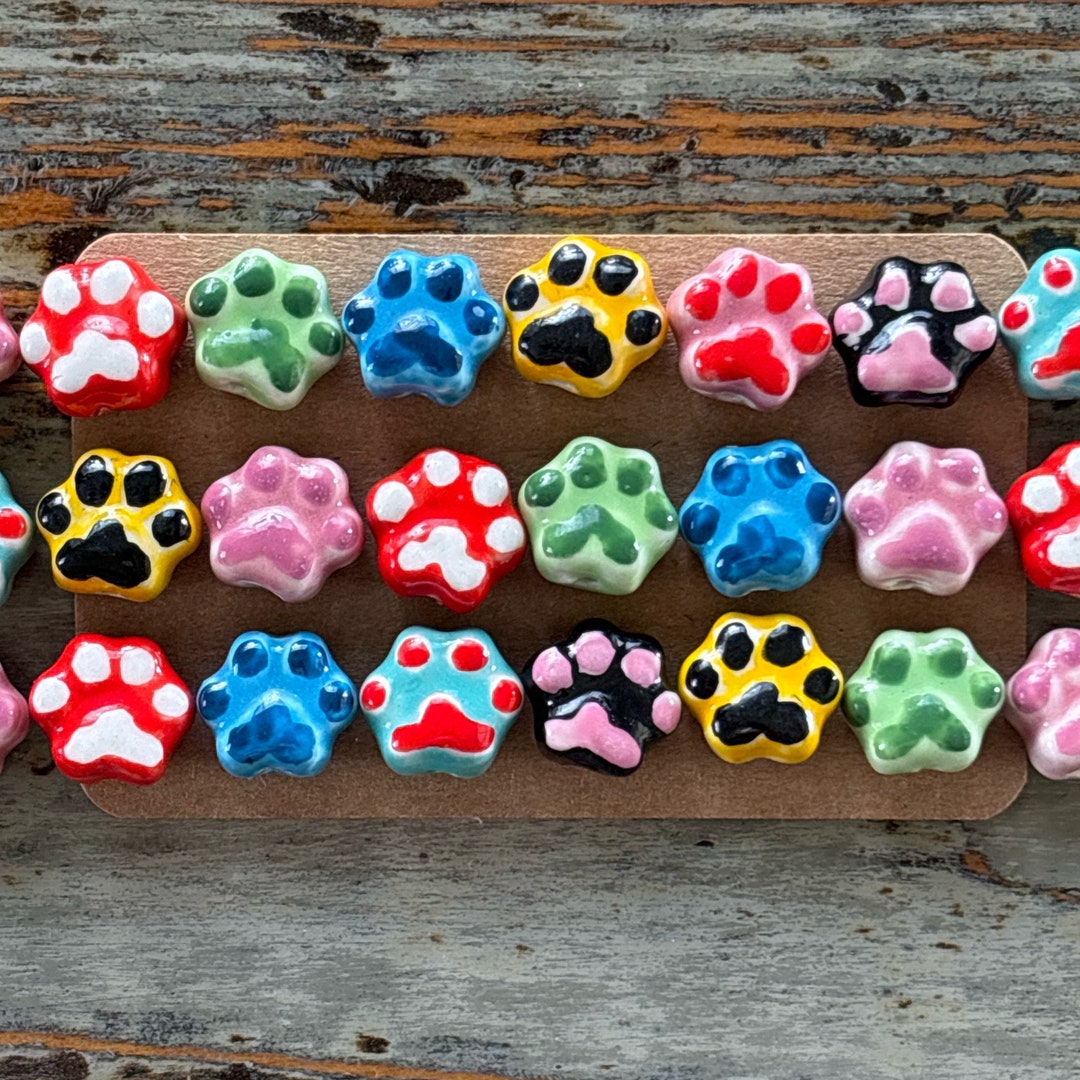 Ceramic Glass Paw Beads 14mm, Adorable Multicolor Paws - Etsy