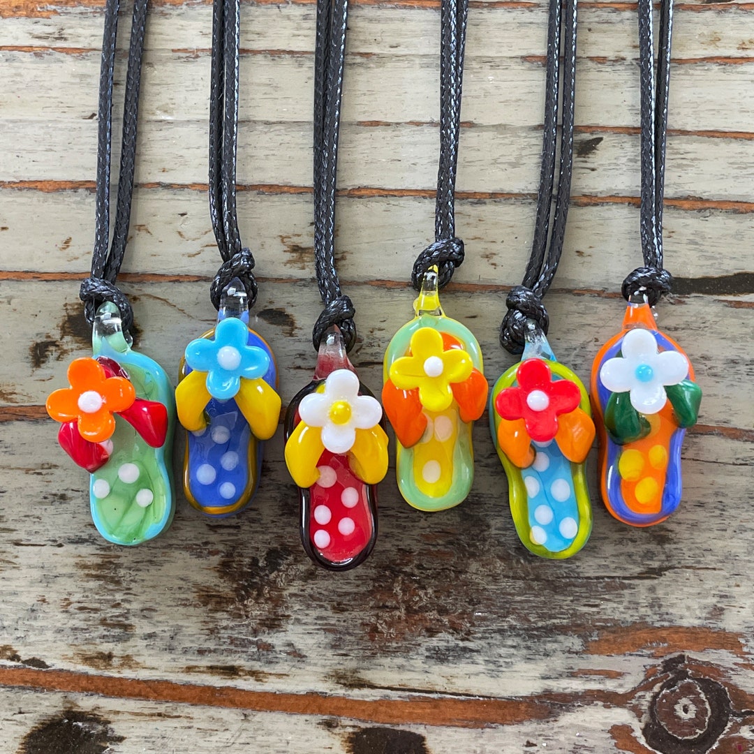 Lampwork Glass Necklace-black Corded Flip Flop Pendants 28~32mm, Super ...