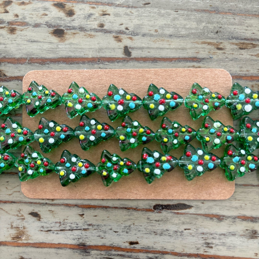 Lampwork Christmas Tree Beads, 16mm Winter Christmas Green Glass Trees ...