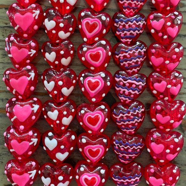 Red Glass Heart Beads - Etsy