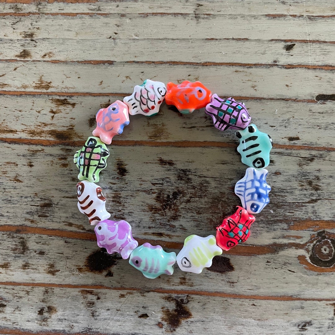 Ceramic Glass Fish Bracelets, Porcelain Glass Colorful Fish Beaded ...