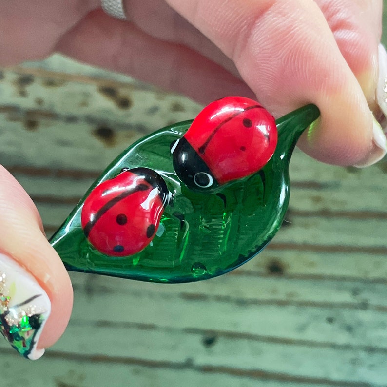 Lampwork Glass Ladybug, Green Garden Ladybug 2”, Display, Decoration ...