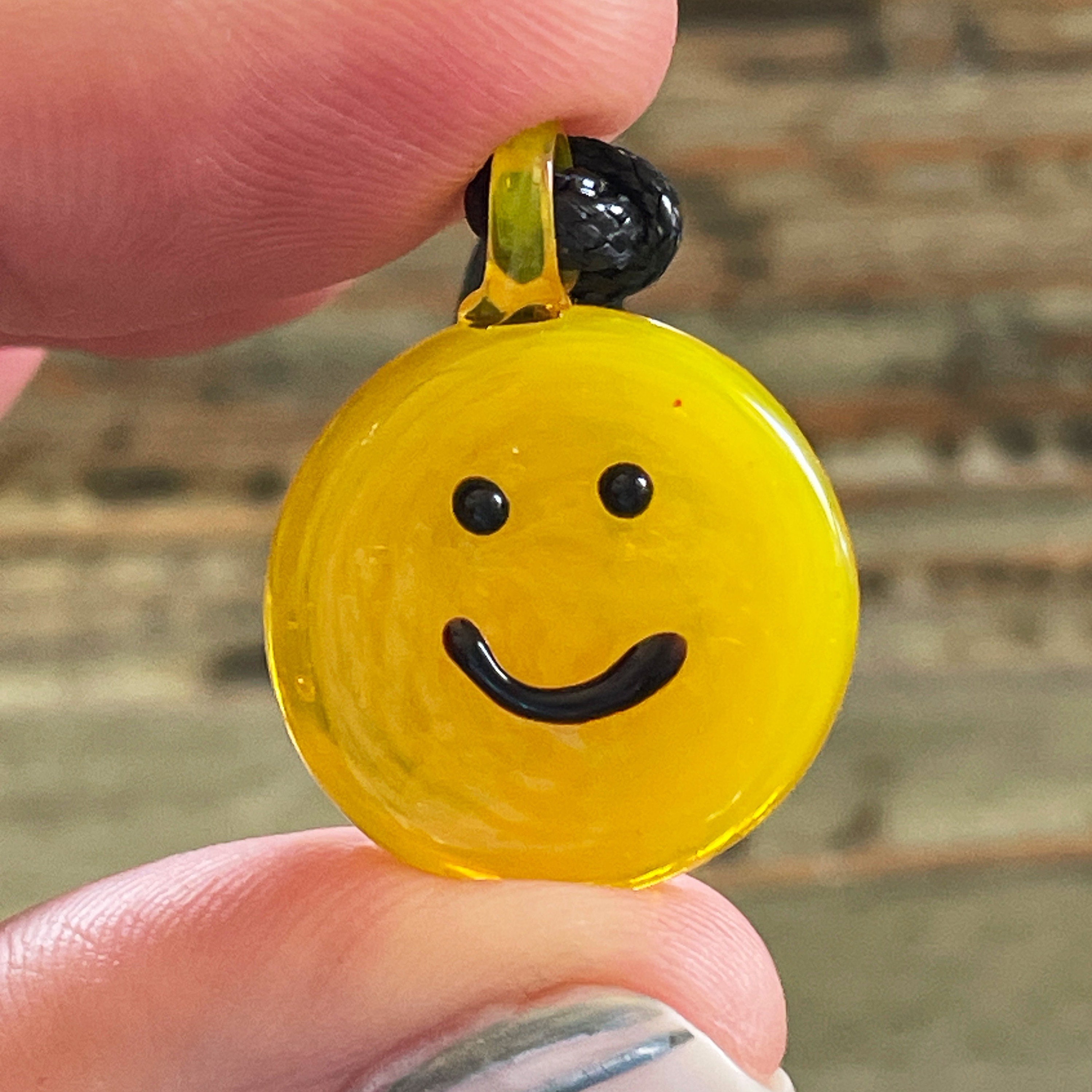 Glass Smile Face Necklace, Lampwork Glass 28mm Faces on Black Cord - Etsy