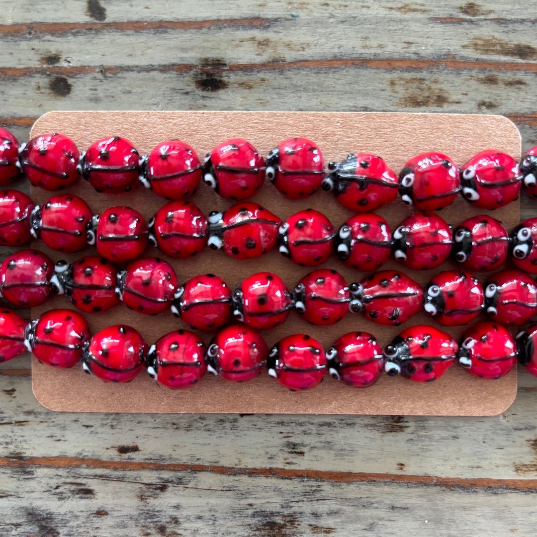 Lampwork Bead Strands, Glass Ladybugs, Red Ladybug Shaped 14mm Beads - Etsy