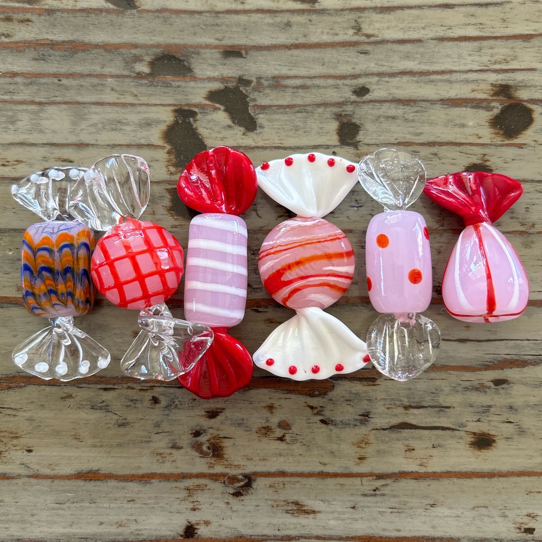 Lampwork Glass Candy, 2” Old Fashioned Pink Christmas Candy Display ...