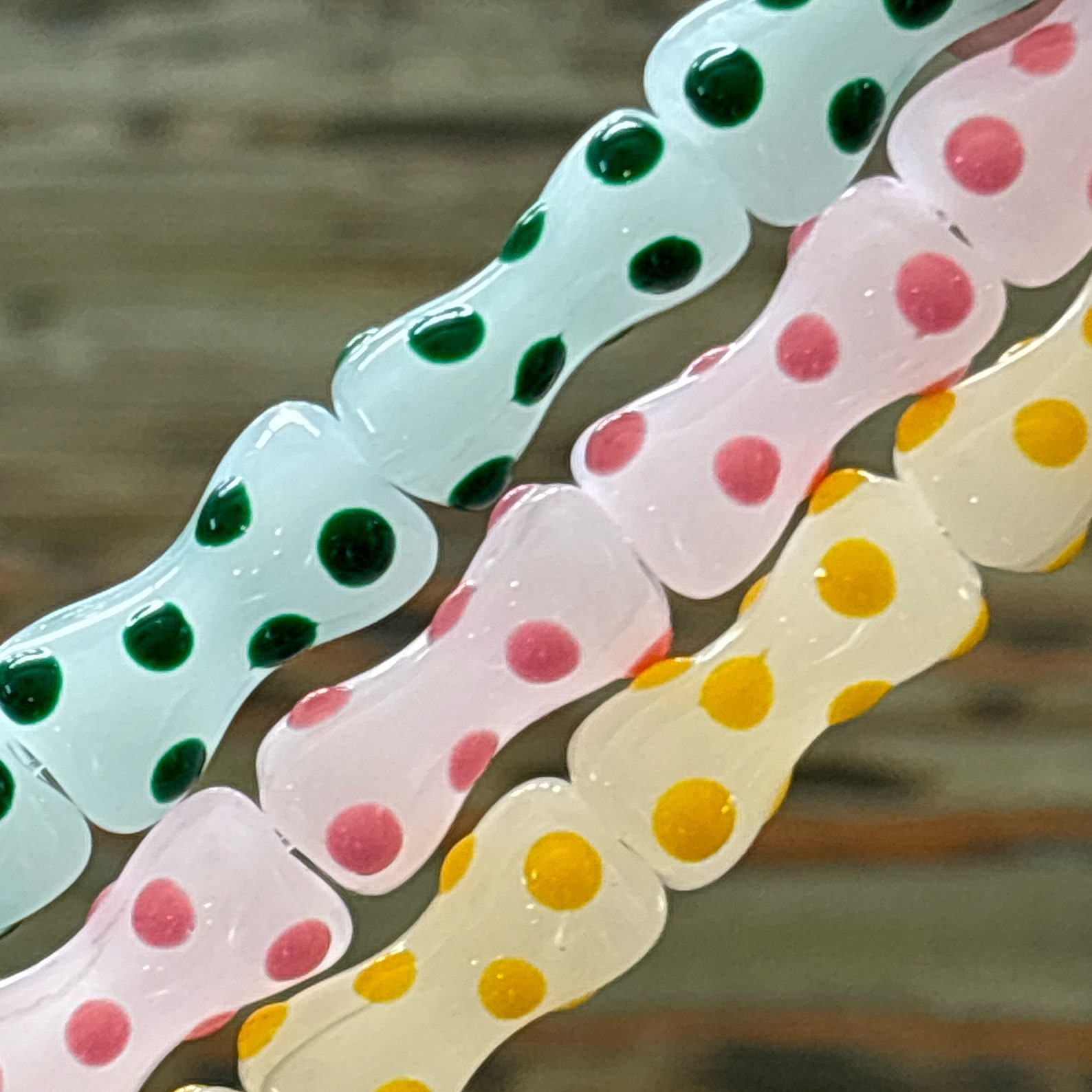 Lampwork Polka Dot With Enamel Beads, 17mm Bumpy Glass Column ...