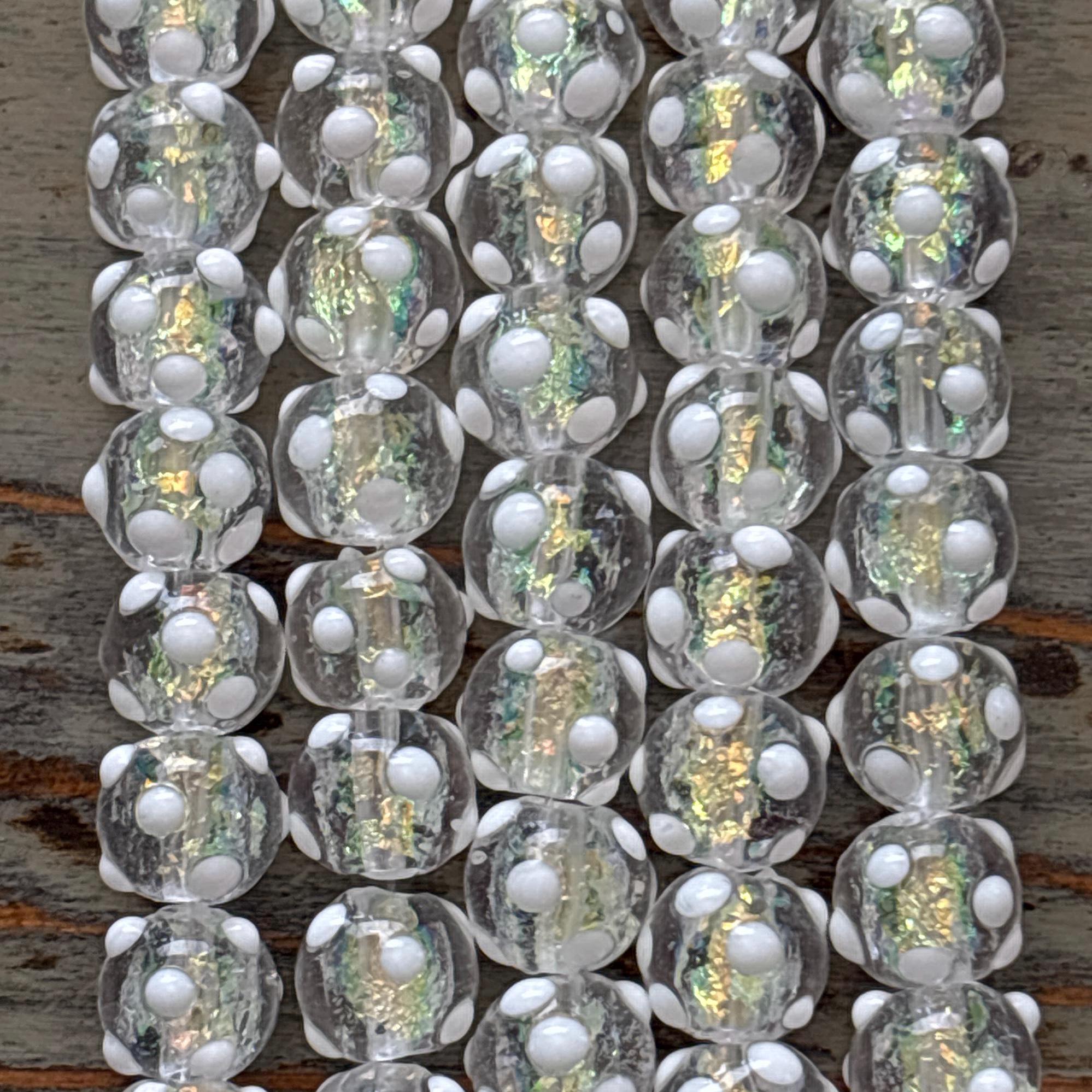 Bumpy Lampwork Bead Strands, Clear Foil With White Dots, 12mm - Etsy
