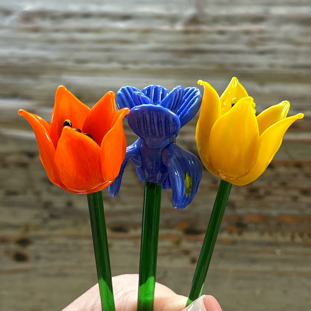 Glass Flower Stems-beautiful Lampwork Flowers 7” - Etsy