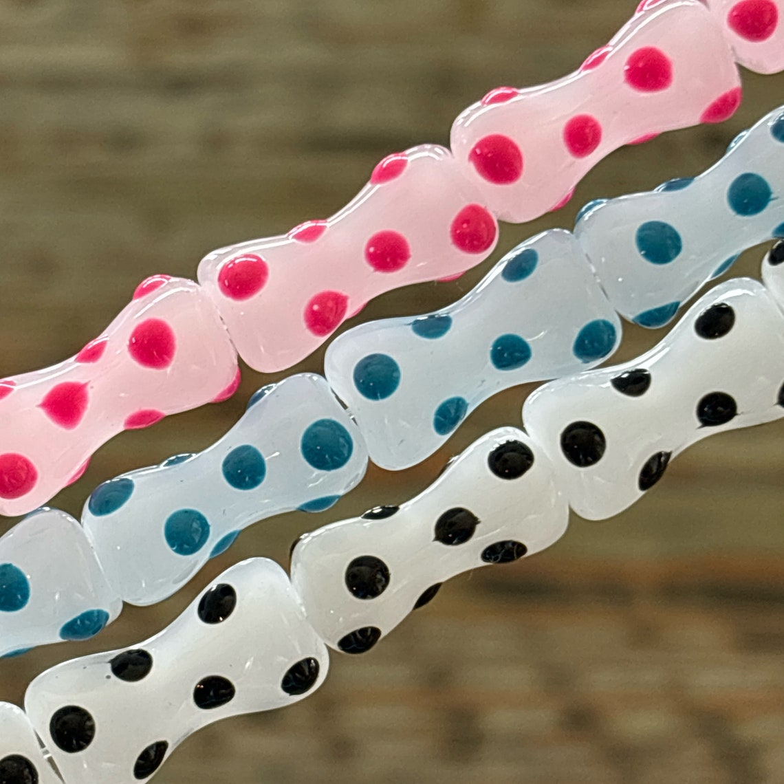 Lampwork Polka Dot With Enamel Beads, 17mm Bumpy Glass Column ...
