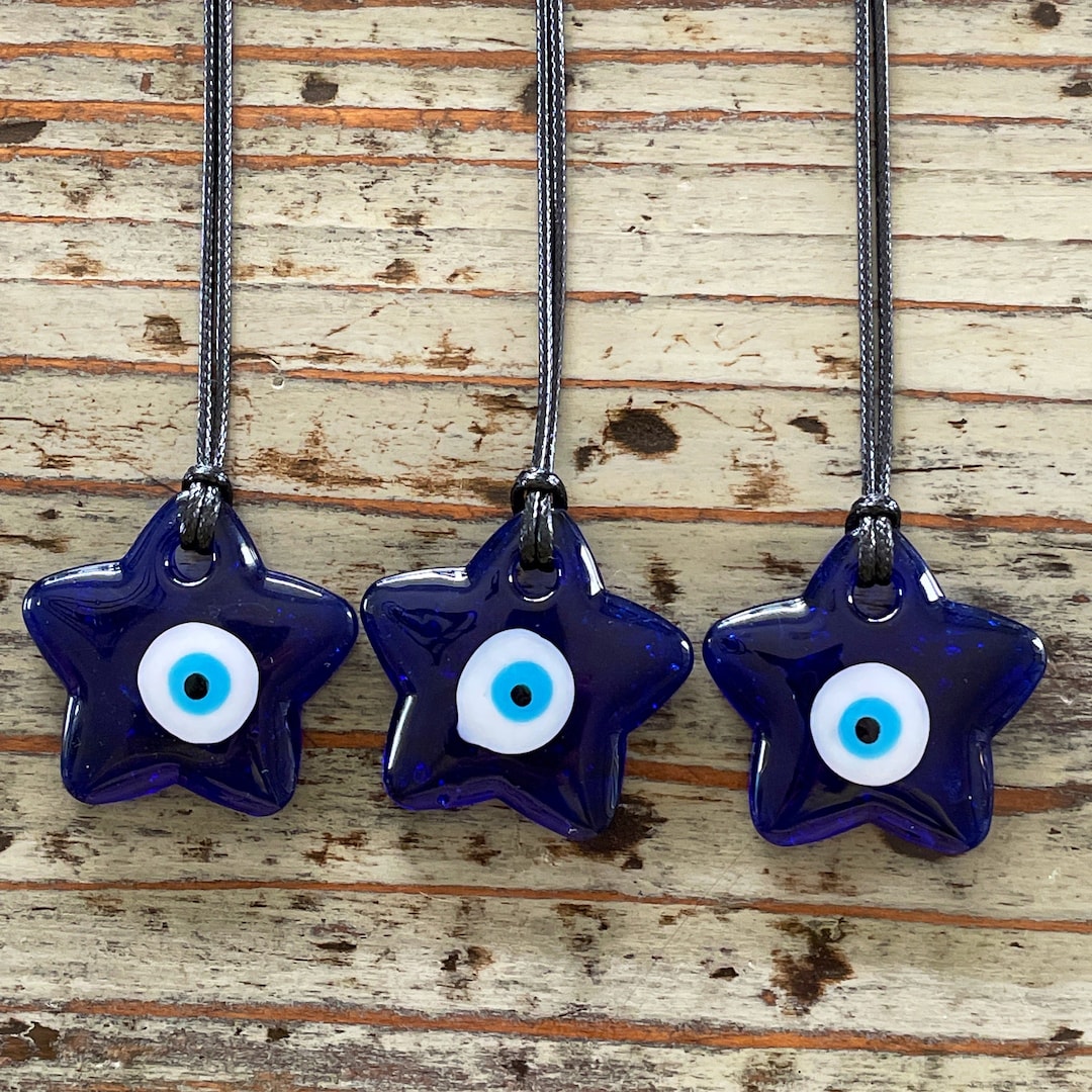Glass Nazar Star Necklace, 46mm Lampwork Evil Eye Star Choker - Etsy