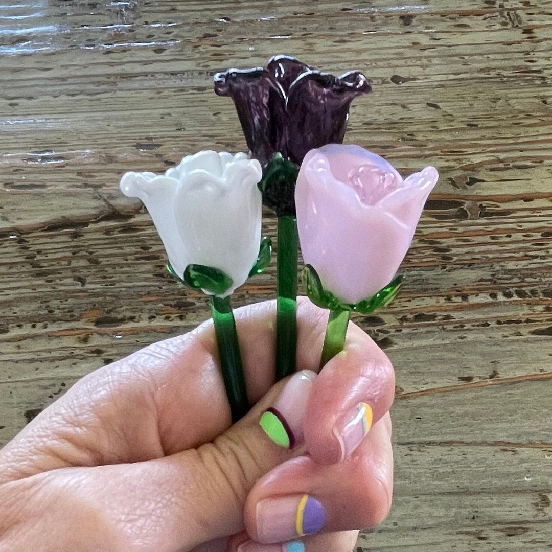 Glass Flower Rose Stems-beautiful Lampwork Flowers 7” - Etsy