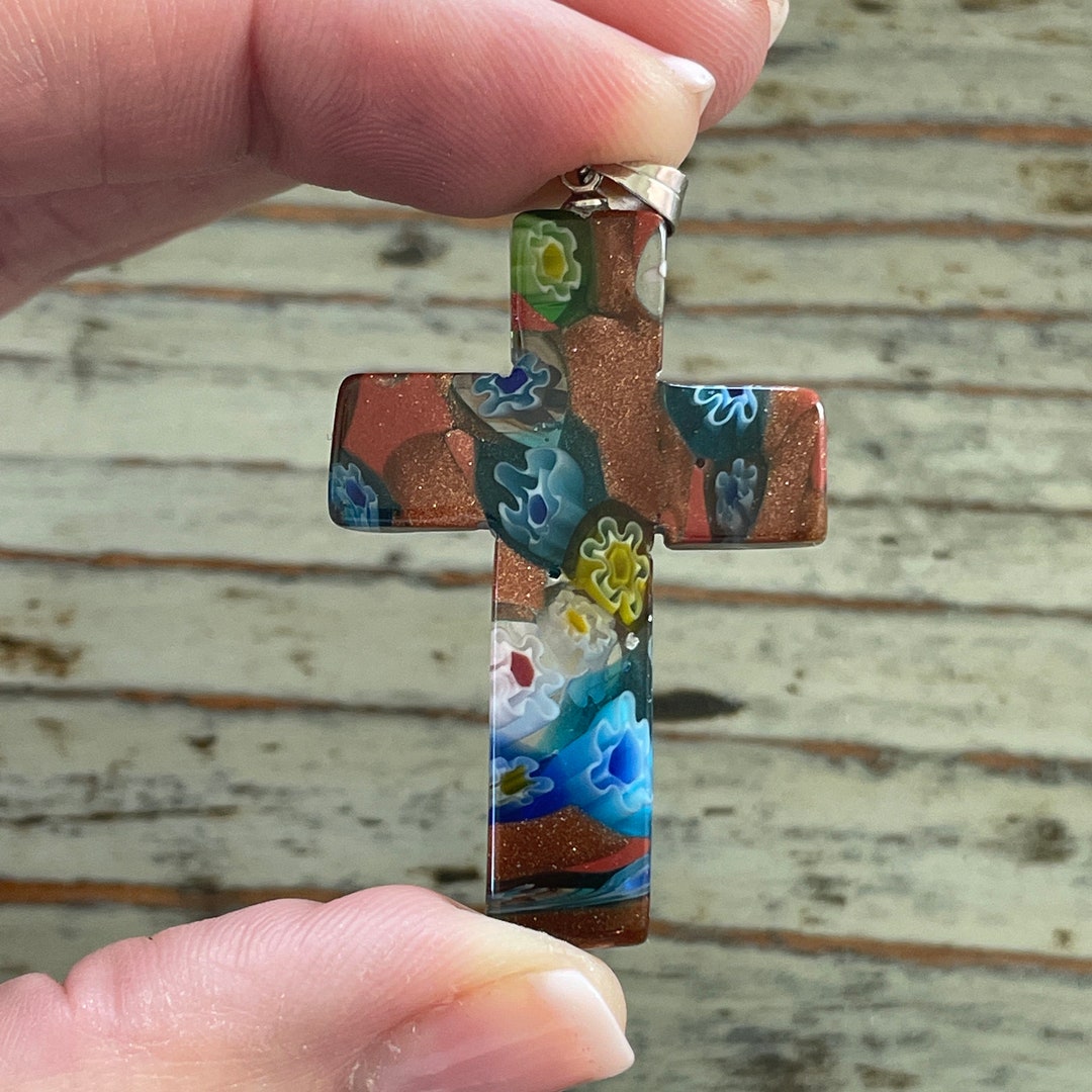 Lampwork Cross Pendant, Large Glass 52mm Bronze Cross - Etsy