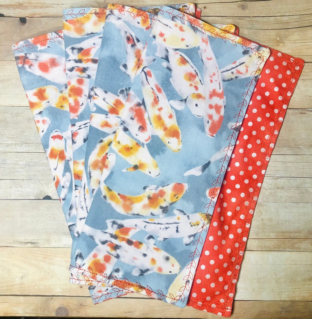 Cloth Napkins - Set of 4 OR 6 Koi Fish Napkins - 100% Cotton - 9"x9 ...