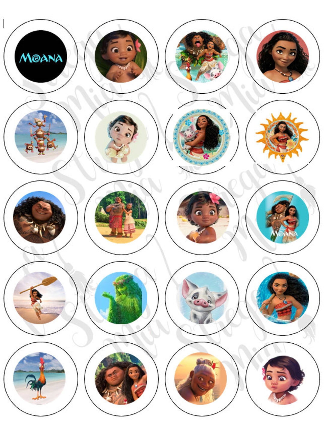 Moana-inspired 1.5" Rounds Collage Sheet Printable Digital File - Etsy