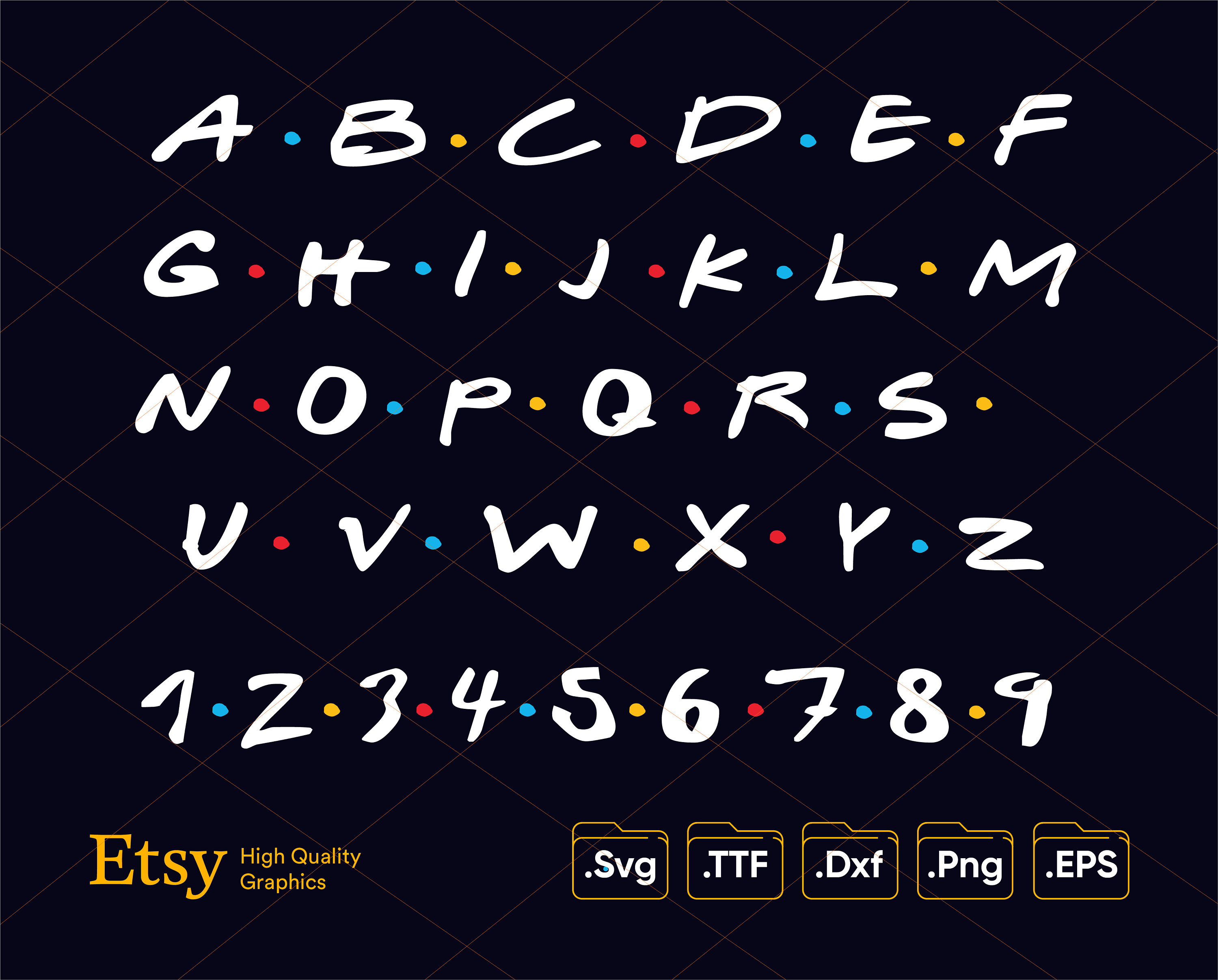 Friends Font Svg Png Alphabet Letter Number Dots Friends - Etsy Australia