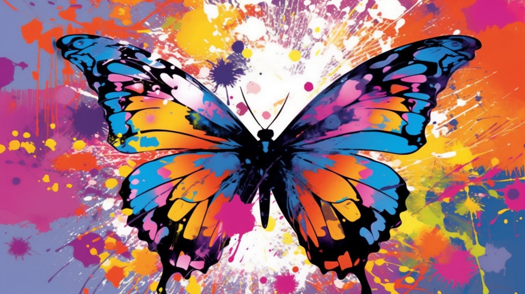 Vibrant Pop Art Butterfly Digital Poster Print 1456x816px High Quality ...