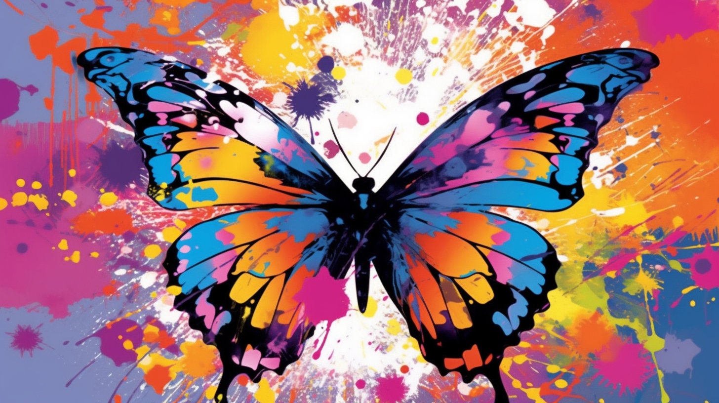 Vibrant Pop Art Butterfly Digital Poster Print 1456x816px High Quality ...