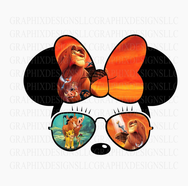 Minnie Sunglasses and Bow Lion King Simba Pumba Mufasa Heat Transfer ...
