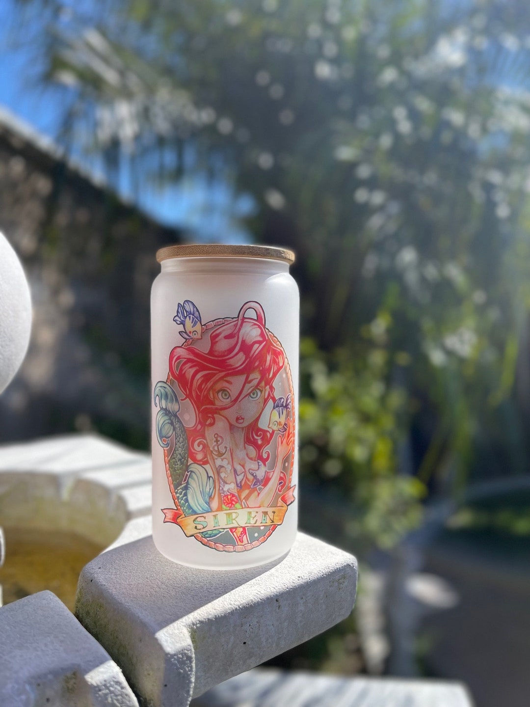 Ariel Little Mermaid siren Punk Rock Tattooed Princess 16oz Frosted ...