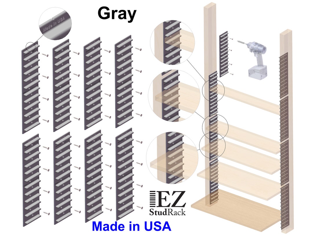 Made in USA Ezstudrack Shelving System- 8 Pack (4 Pair) of Ezstudracks ...