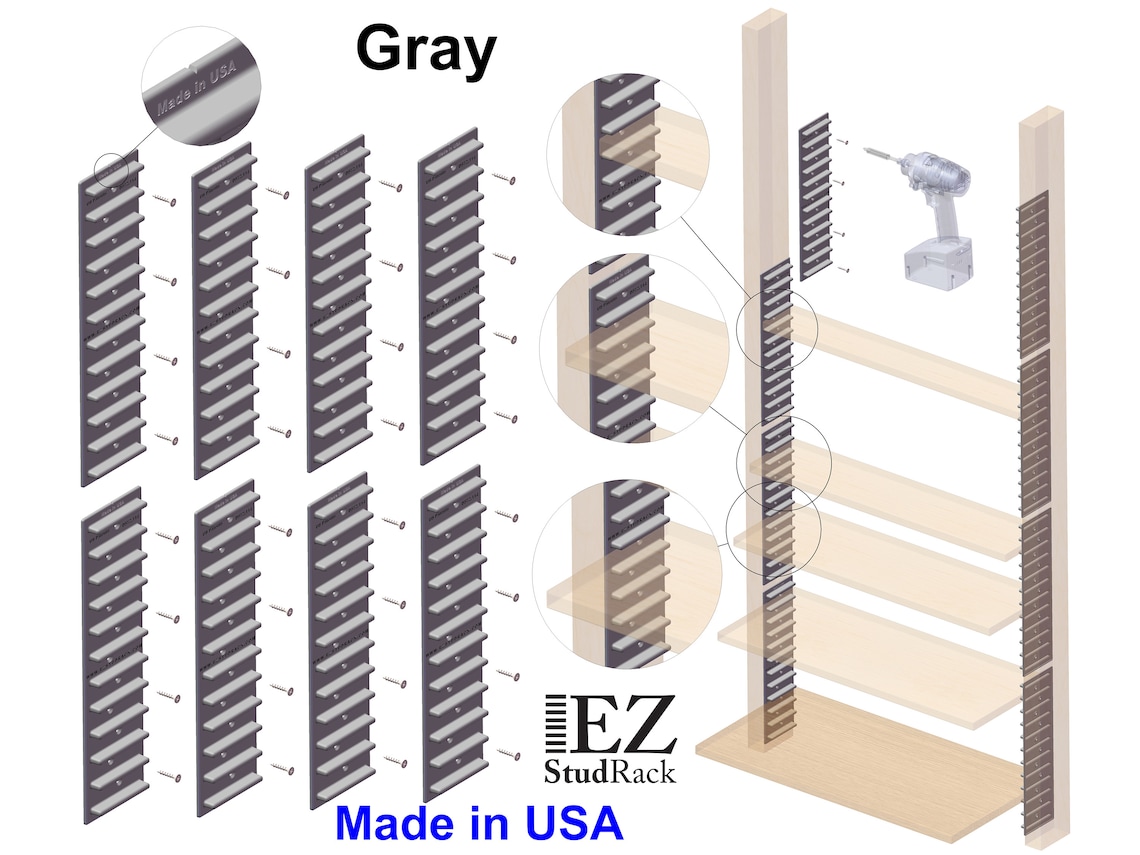 Made in USA Ezstudrack Shelving System- 8 Pack (4 Pair) of Ezstudracks ...