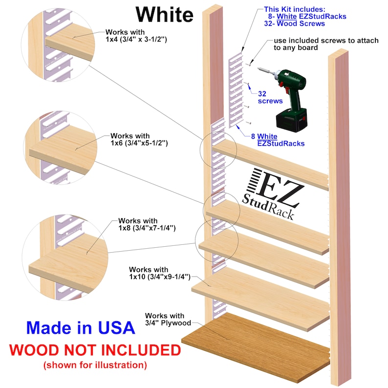 Made in USA Ezstudrack Shelving System 8 Pack 4 Pair of - Etsy