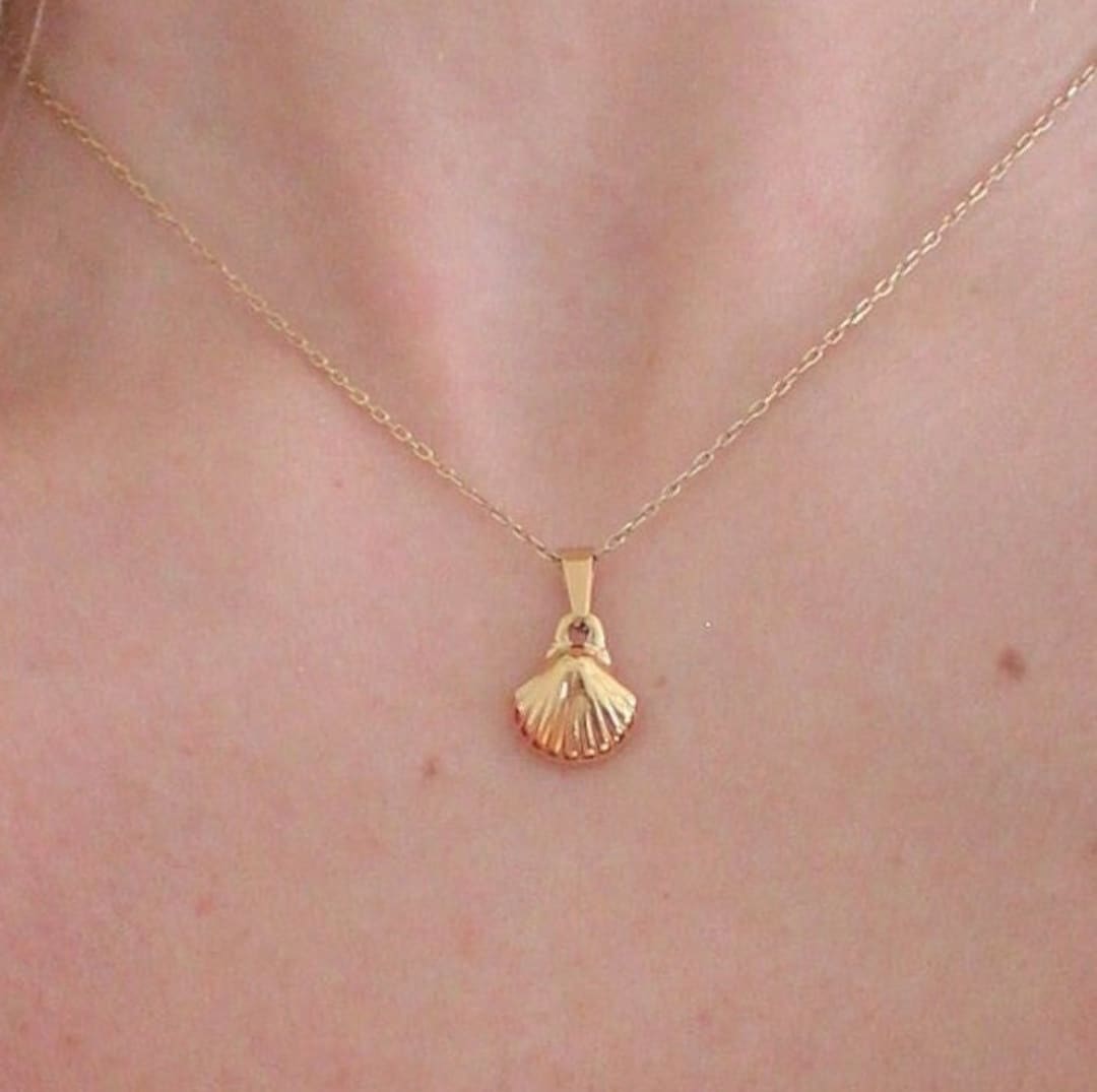 14k GOLD SHELL Dainty Necklace, Sea Mermaid Shell Necklace Gift - Etsy