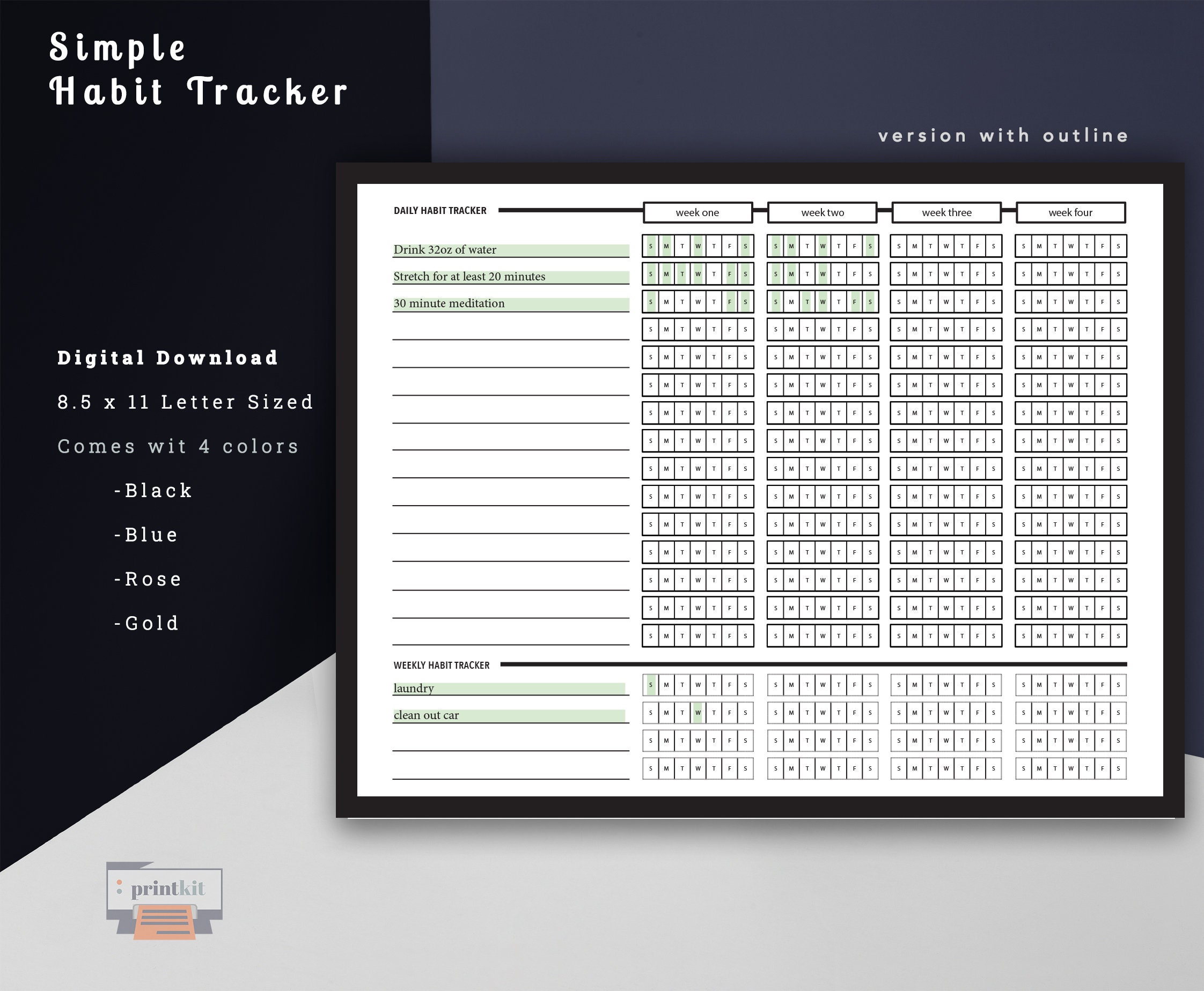 Simple Habit Tracker. PDF Printable Daily Habit, Goal and Routine ...