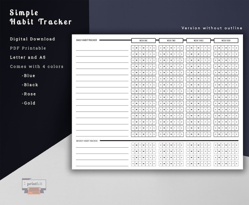 Simple Habit Tracker. PDF Printable Daily Habit, Goal and Routine ...