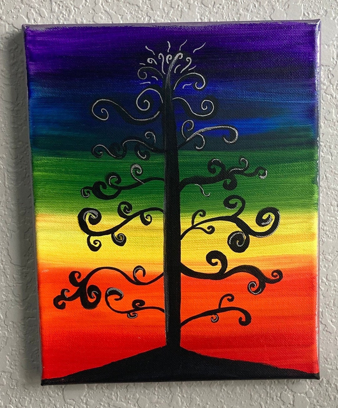 Chakra Tree Canvas Acrylic Art Painting. Rainbow Tree of Life. Heart ...