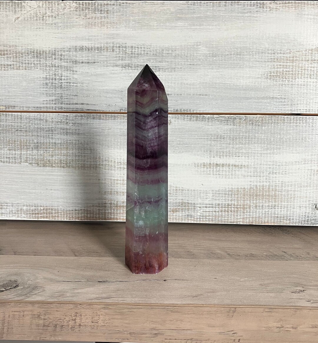 8" FLUORITE AA Tower! Banded Stripes Purple & Green Crystal. High ...