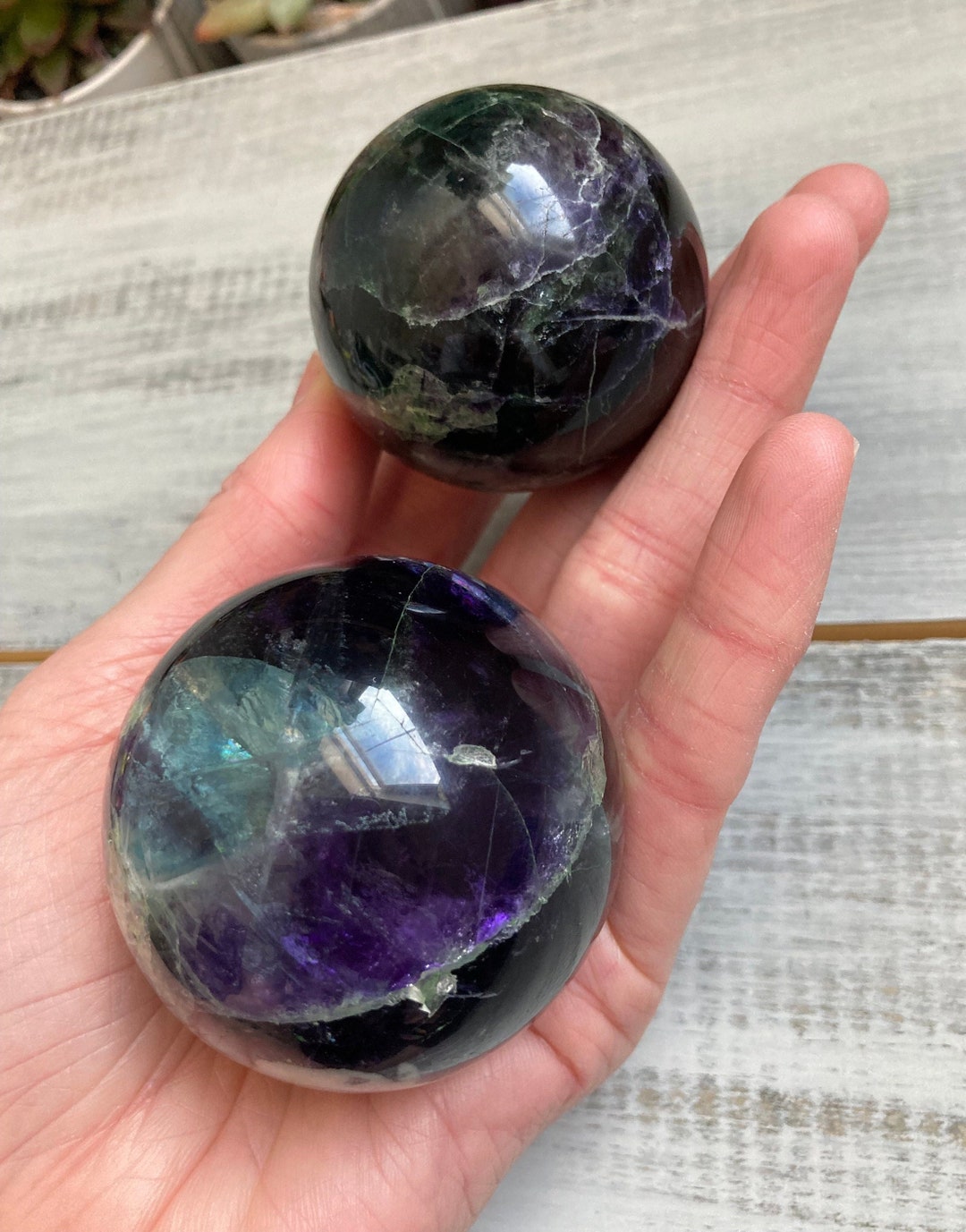 Your Choice! FLUORITE Sphere. Polished Dark Purple Green Quality Dark ...