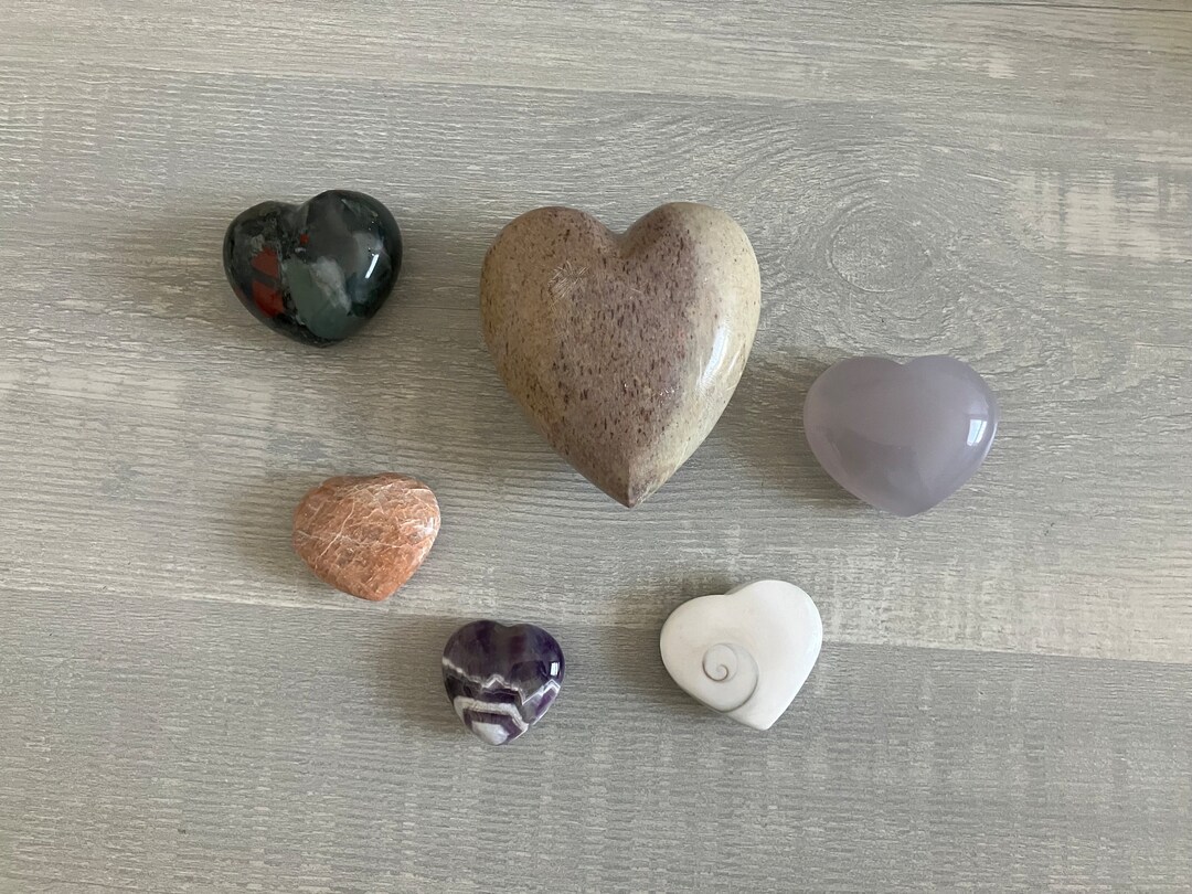 Your Choice! CRYSTAL PUFFY HEART! Soapstone, Bloodstone, Dream Chevron ...