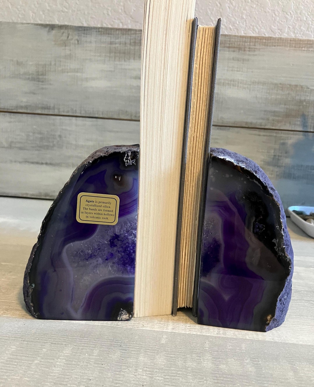 Small Purple Agate Bookend. Druze Swirled Dyed Crystal Decor. Nature ...