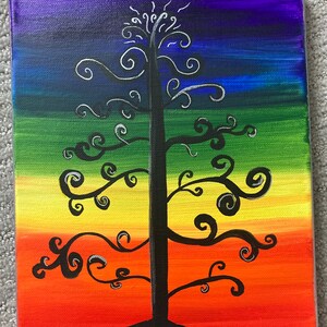 Chakra Tree Canvas Acrylic Art Painting. Rainbow Tree of Life. Heart ...