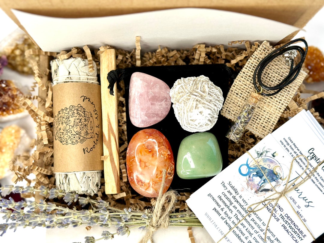 Taurus Zodiac Gift Box, Astrology Gift, Crystal Set, Zodiac Gift Box ...