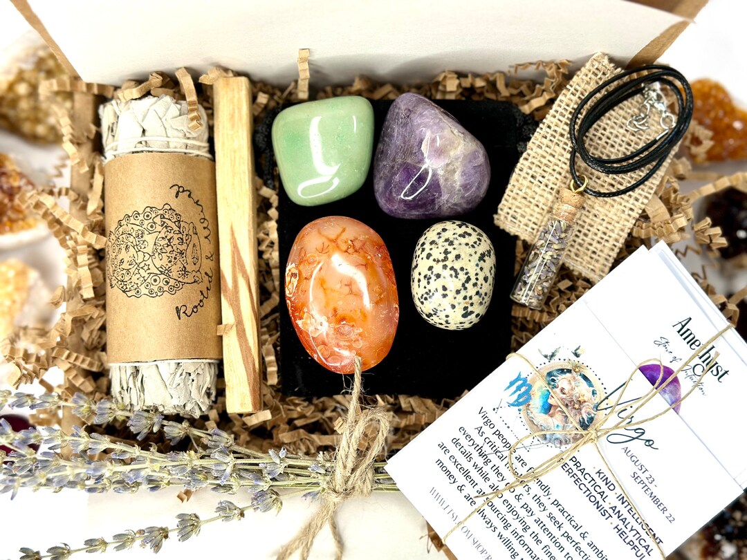 Virgo Zodiac Gift Box, Astrology Gift, Crystal Set, Zodiac Gift Box ...